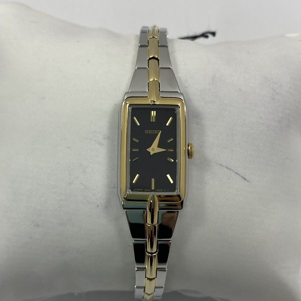 Seiko Essentials Quartz Black Dial Two Tone Stainless Steel Ladies ...