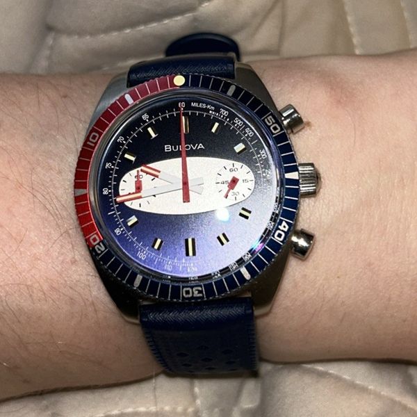 BULOVA 98A253 ARCHIVE Series Chronograph Blue Dial Pepsi Bezel Men's ...