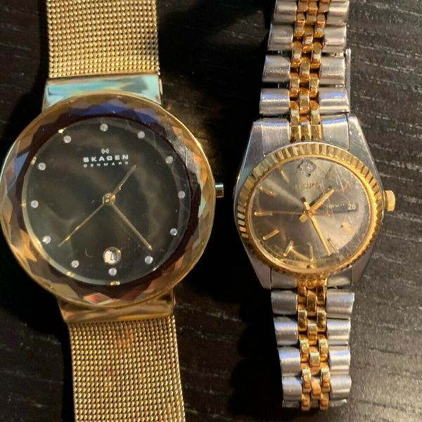 Seiko Steel Gray Face Woman's Watch + Skagen Steel Gray Face Gold Tone Band | WatchCharts