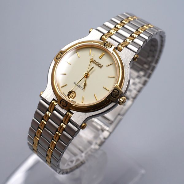 GUCCI 9000M Quartz Watch 32mm Two-Tone Stainless Steel Gold Date Box ...