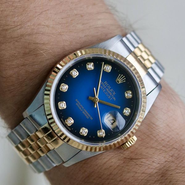 [WTS] 1995 Rolex Datejust 16233 Blue Vignette Big Diamond Dial ...