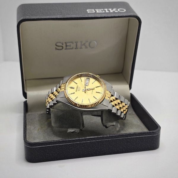 Seiko 5 Automatic 7S26-3110 Day Date Men's Watch Steel & Gold Original Box | WatchCharts Marketplace
