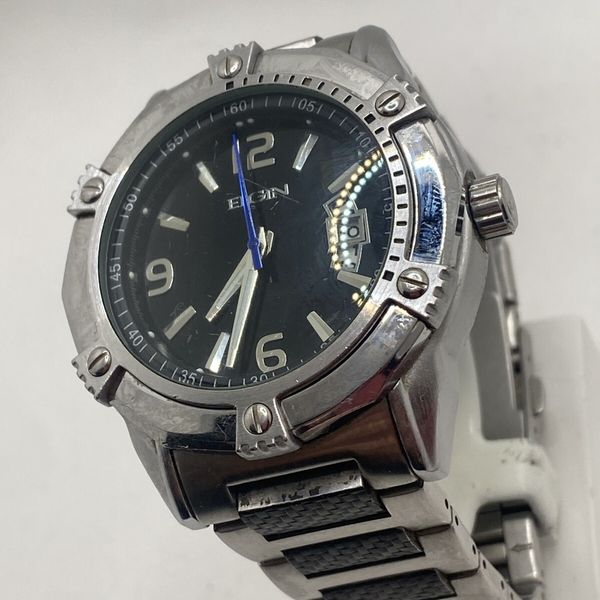 Elgin Men's Watch Round Black Dial With Date Stainless Steel New ...
