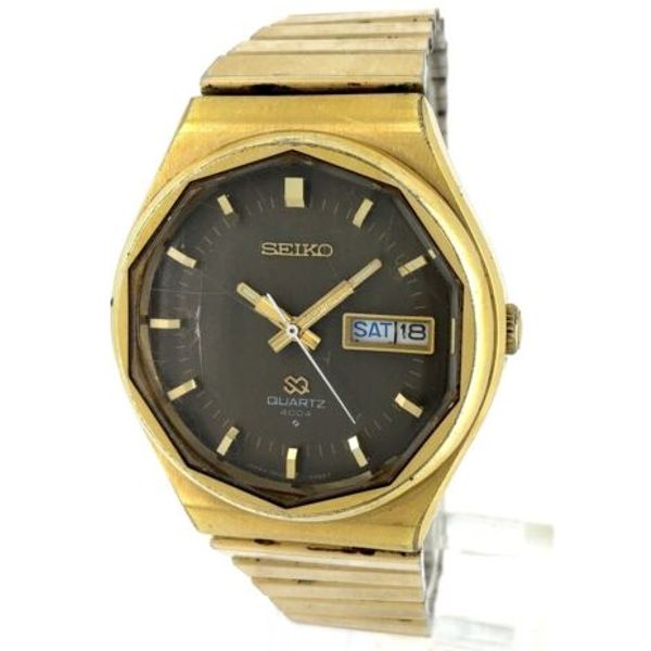 Vintage Seiko SQ Quartz 4004 Day Date Brown Dial Gold Plated Watch 0903 ...
