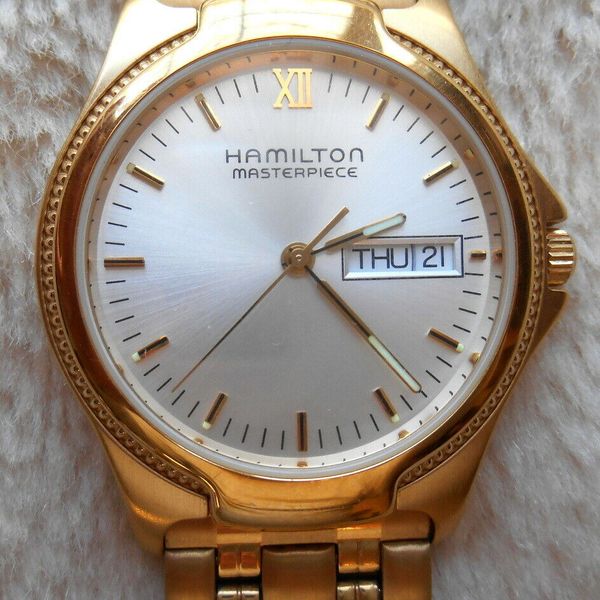 Hamilton Masterpiece 8458 Quartz Date Time Gold Tone Bezel Water ...