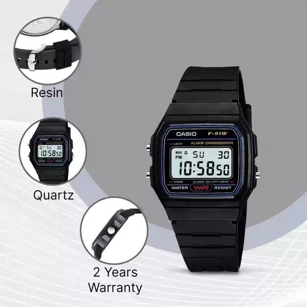 Casio Class Digital Watch F91 Water Splush F91 Look with Resin Strap in ...