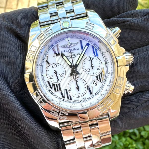 Breitling Chronomat 44 White Roman Dial AB0110 Complete Set w Extra ...