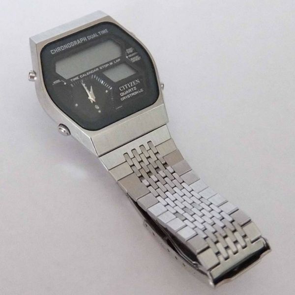 Citizen Quartz Crystron LC 41-9010 LCD Analog Digital Chrono Watch ...
