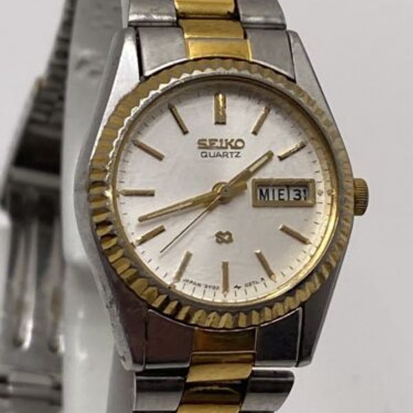 Vintage Seiko SQ Watch Women Two Tone Gold Silver Dial Day Date New Battery | WatchCharts ...