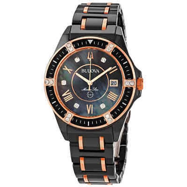 Bulova Marine Star Black MOP Diamond Dial Ladies Watch 98R242 ...