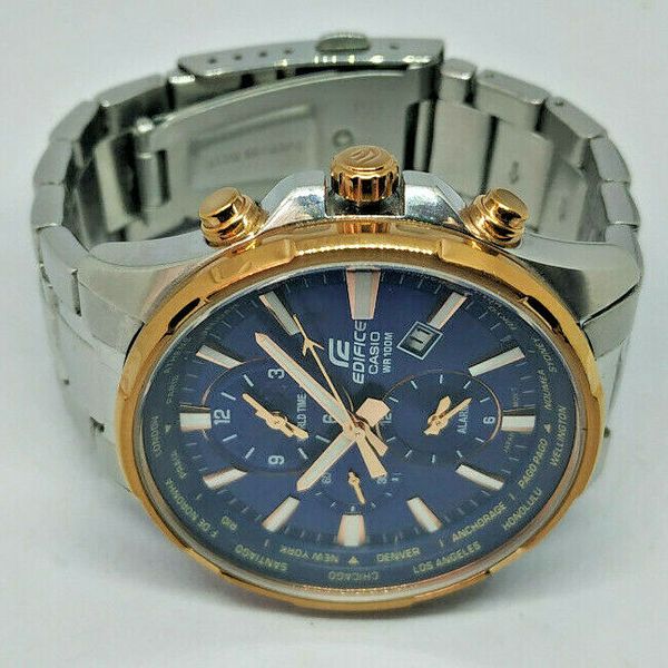 Mens Casio Edifice World time Alarm Stainless Steel Blue Dial Watch EFR ...