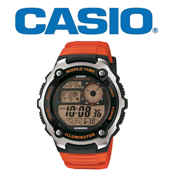 Casio AE-2100W-4AVEF World Time Chronograph LCD Mens Digital Watch ...