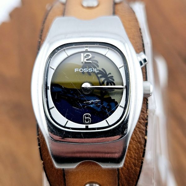 Fossil Women's Watch Sunset Beach Scenery Unique Rare Leather Band ...