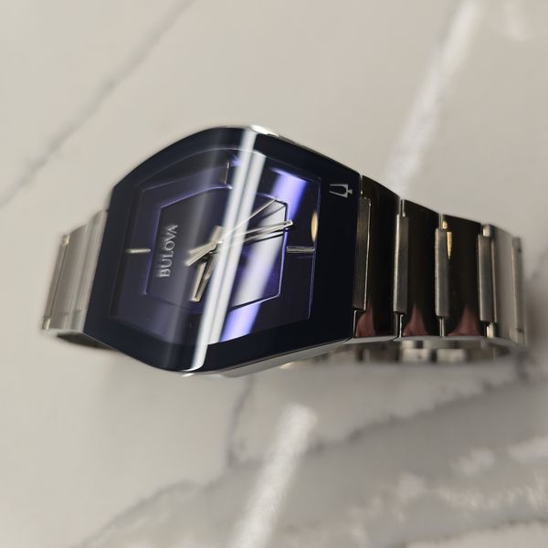 Bulova 96A258 Gemini Blue Dial Tonneau-Shaped Men's Stainless Steel ...