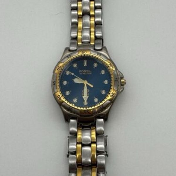 Fossil Blue Dial Mans Watch 100 Meters Stainless Steel Band AM-3250 ...