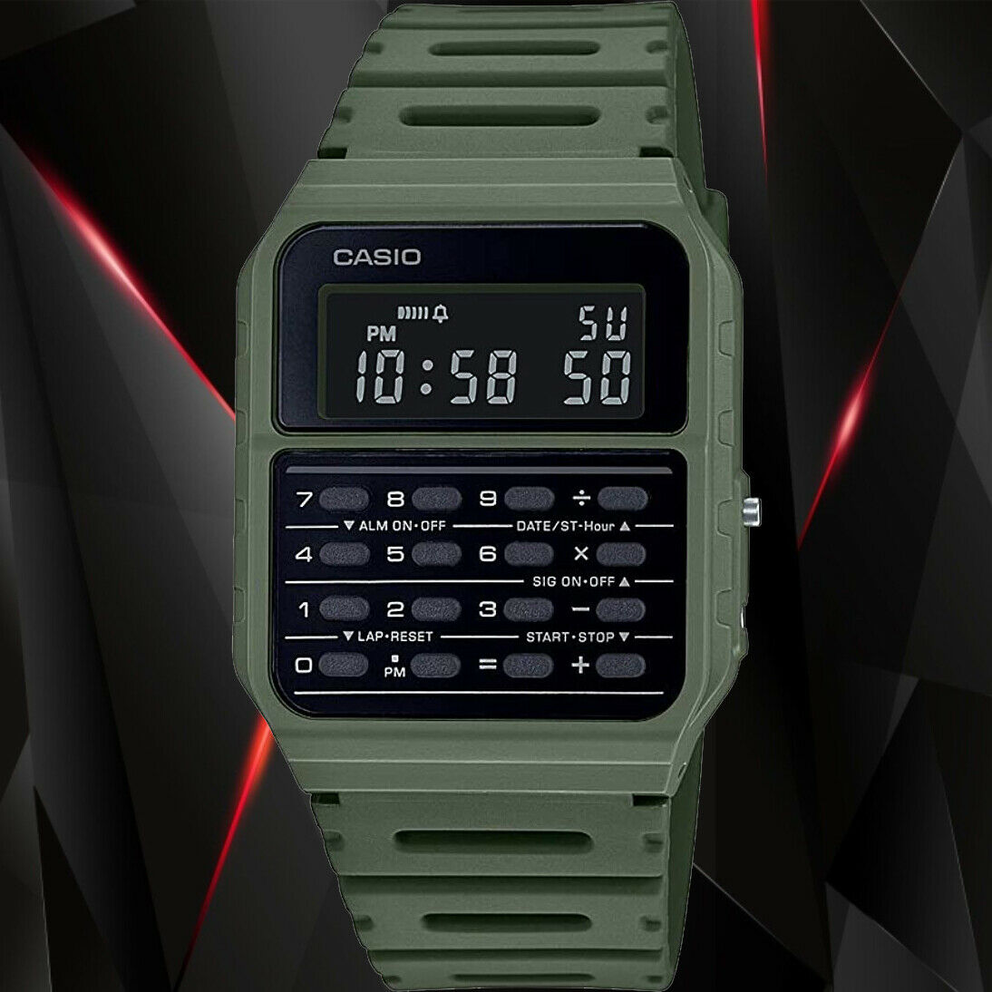 Watch new casio ca-53wf-3b calculator black resin green man digital ...