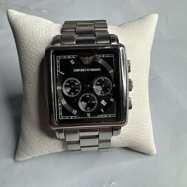 Emporio Armani Mens Watch AR-5331 Square Black Dial Silver Band New ...