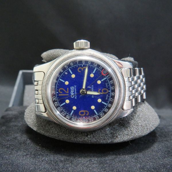 Vtg Oris Big Crown Pointer Date Automatic Cal. 654 Blue Dial Swiss Men ...