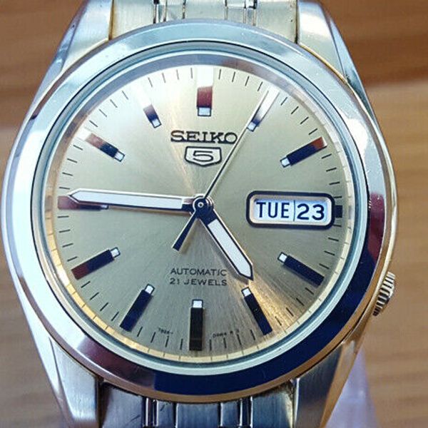 Mens Rare Vintage Retro Seiko 5 Automatic SNK366K1 Gold Bracelet Day ...