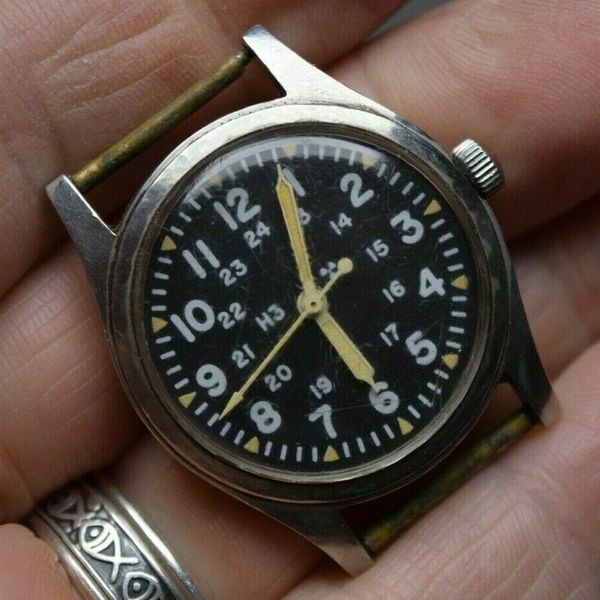 vintage rare 1981 US military Hamilton men's watch,H3 Radiation symbol ...