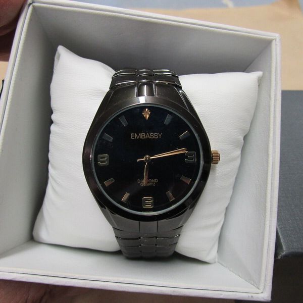 New Old Stock Embassy Diamond Men's Quartz Watch Black & Gold Sharp ...