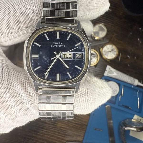 Timex Rare 36mm Square Blue Dial Automatic Classic Day Date Men's Watch ...