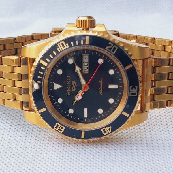 Seiko Automatic Rotating Bezel Gold Plated Black Dial Day/Date Men's ...