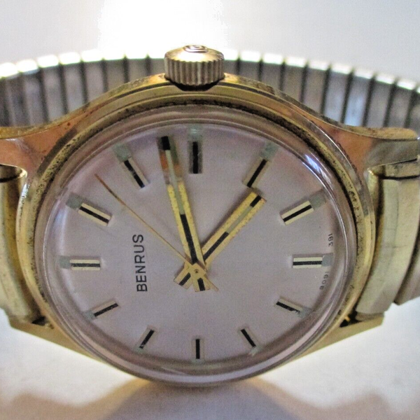 Ca 1960s BENRUS Man's Wristwatch 17 jewels Stainless Steel Back Swiss ...