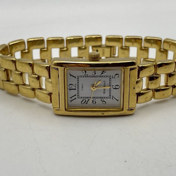 Vtg TIMEX Tank Womenâ s Watch Gold Tone Bracelet White Roman Numerals ...