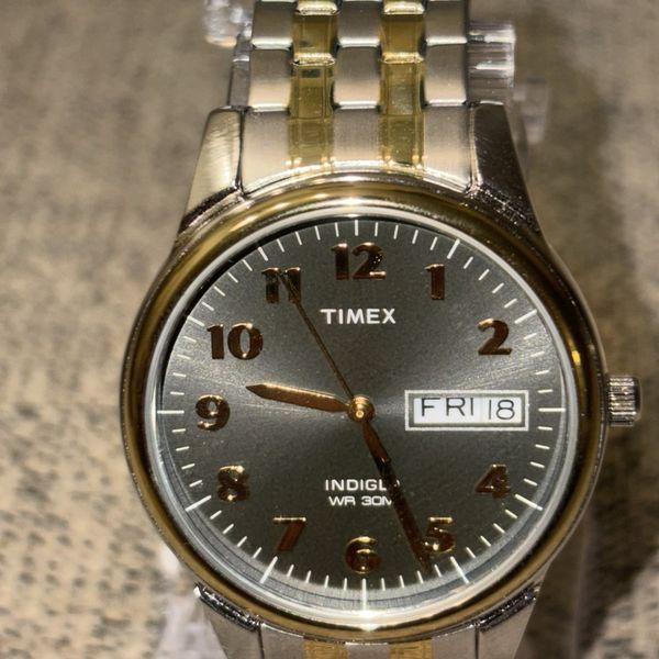 Timex Indiglo WR30M Mens Gray Dial Date 35mm Expansion Band ...