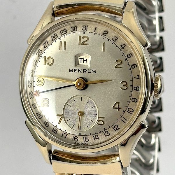 Vintage Benrus 10k Gold RGP Date Pointer Calendar Mens Watch CE 13 1950 ...