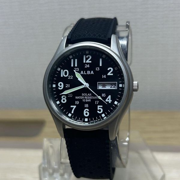 SEIKO Alba AEFD557 Solar Military Watch 37mm Black Dial Nylon Strap ...