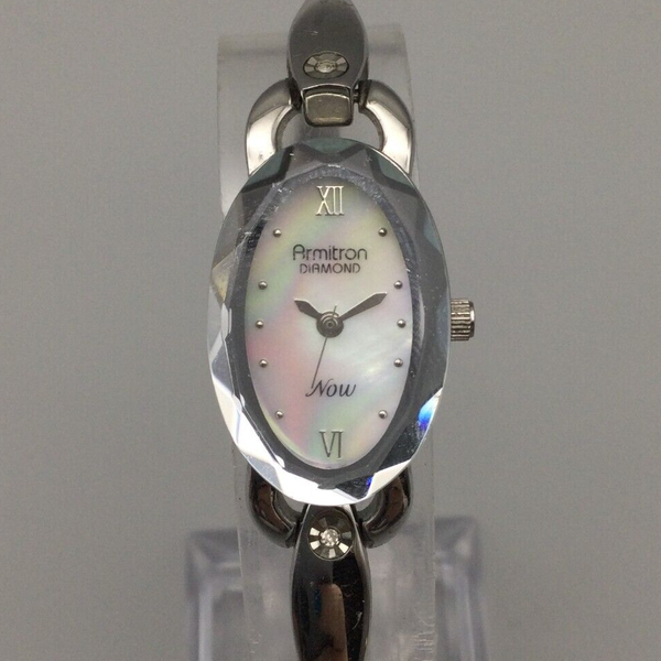 Armitron Now Watch Women Silver Tone Oval MOP Faceted Crystal New ...