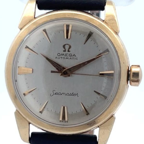 Omega Seamaster Automatic 14K Gold Filled Silver Dial Brown Leather ...