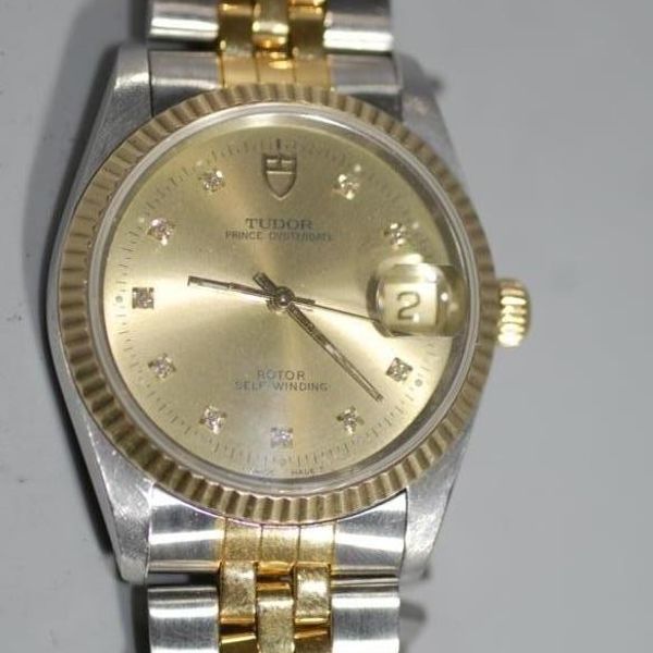 Rolex Tudor Prince OysterDate Solid Gold Bezel w Diamond Dial 74033 ...