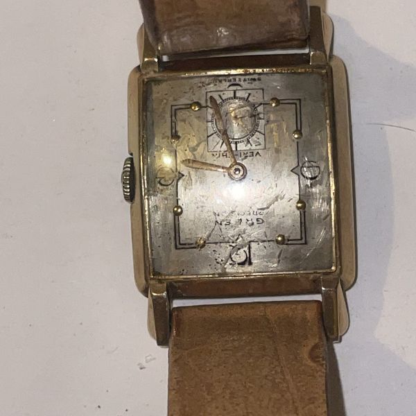 GRUEN 1940s Veri Thin Precision 10k GF Mens Swiss Watch Pyramid Crystal ...