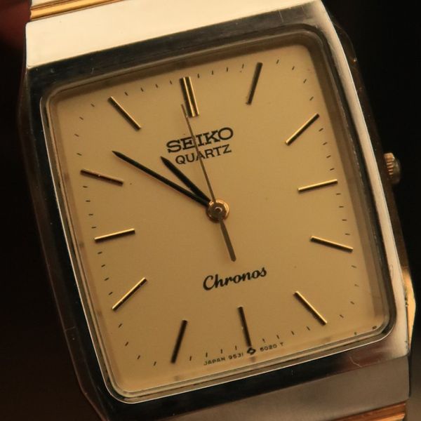 SEIKO chronos tank Circa 1985 Quartz Wristwatch Vintage Japan Stainless ...