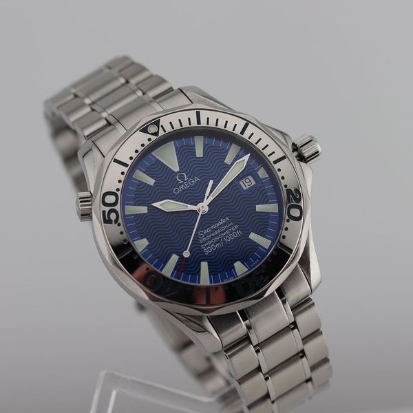 Omega Seamaster Pro SMP 2255.80 Electric Blue Wave Dial Sword Hands 41mm Full Size Automatic ...