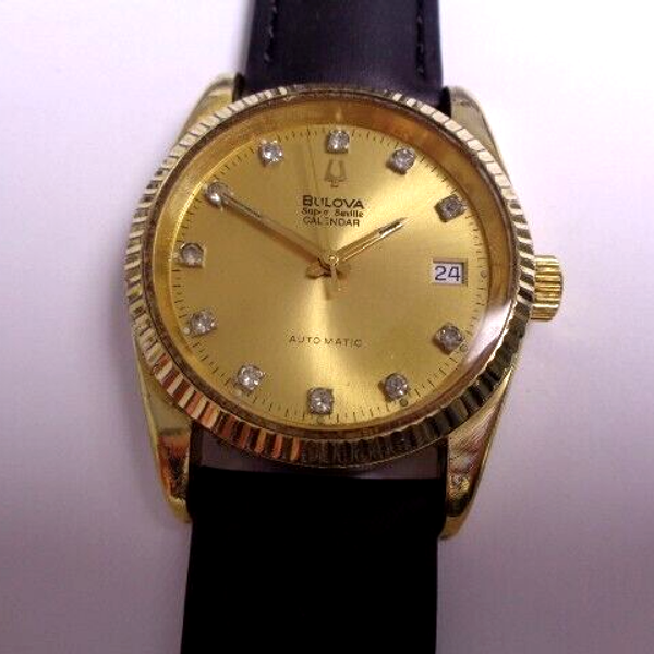 Bulova Super Seville Mens Watch Calendar Date Automatic Gold Dial Stone ...