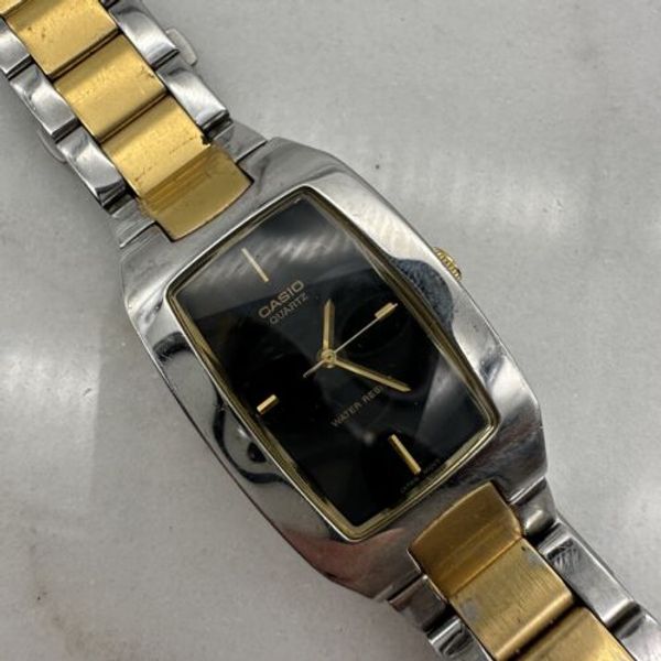 CASIO MTP-1165 Mens Tank Wristwatch Quartz Two-Tone 27 mm Black Dial ...