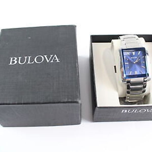 Mens Bulova Classic Rectangular Dial Steel Dress Watch Quartz Working ...