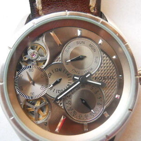 Fossil Twist Automatic men's brown leather dress analog & w-resist ...