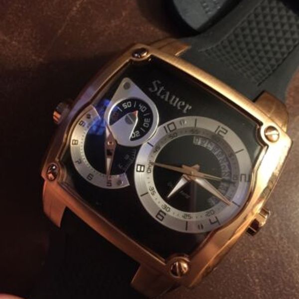 NEW RARE Stauer 22005 Chronograph Rose Gold Tone Leather Band Men's ...