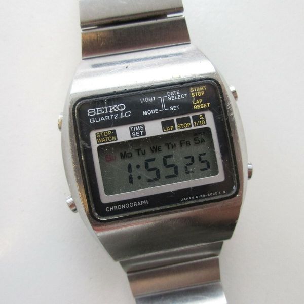 Seiko A128-5000 vintage men's LCD chronograph watch - light not working ...