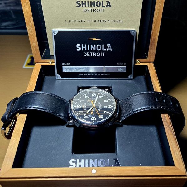 Shinola The Runwell Black Dial Chrono 47mm Black Leather Band Quartz ...