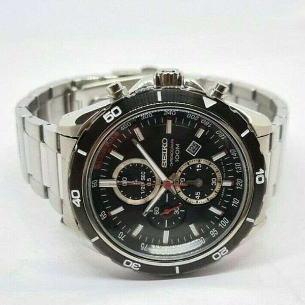 Refurbished Seiko Chronograph 100M Stainless Steel Date Men's Wrist ...