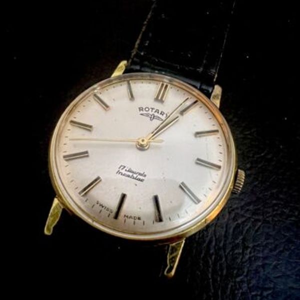 vintage Rotary gold plated mens handwind watch ,leather strap ...