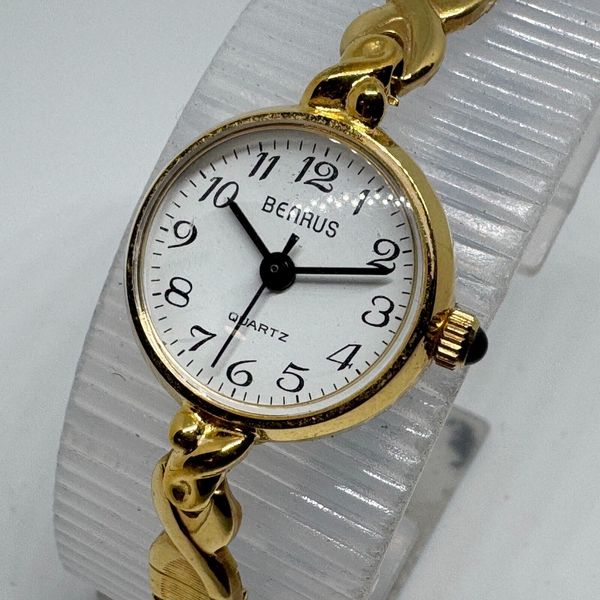 Vintage Benrus Quartz Watch Women Gold Tone Japan Short Stretch Band ...