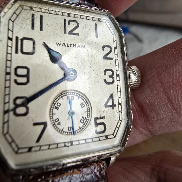 1924 Waltham tank Watch Art Deco 14k WGF Blued Hands And Blue Sapphire ...