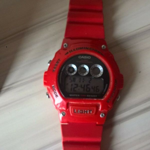 Casio Illuminator Alarm Chronograph Watch W-214HC 3225 RED Used Retro ...